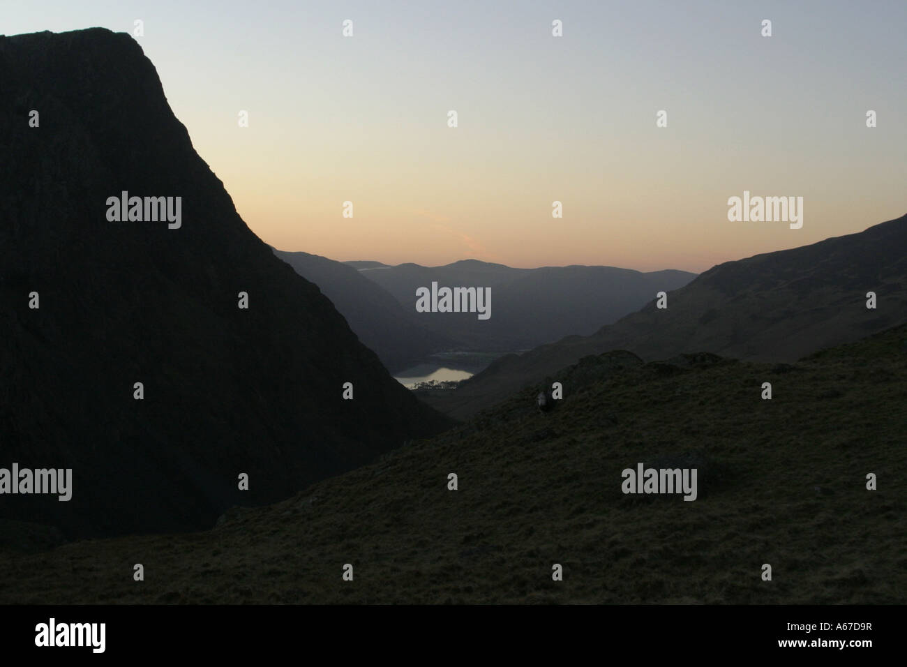 The Buttermere Valley at dusk, from the slopes of Dale Head, Lake ...
