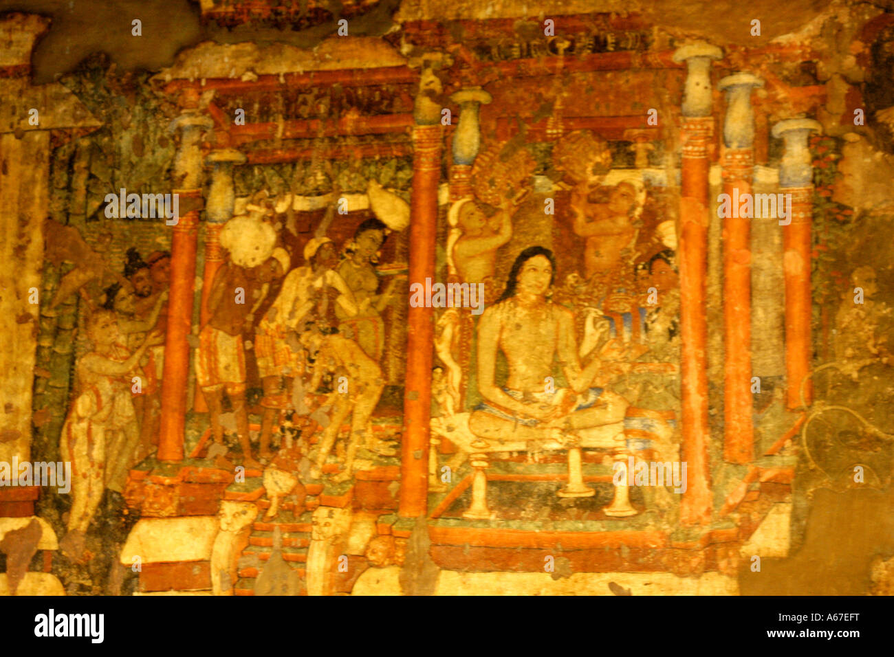 spectacular wall paintings in cave number one at Ajanta,the famous ...