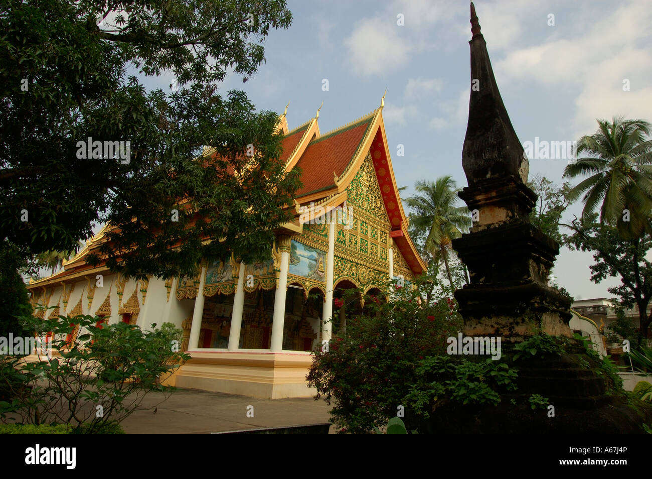 Buddhist shrine behind the Pha That Luang Temple, Ventiane, Laos (Lao ...