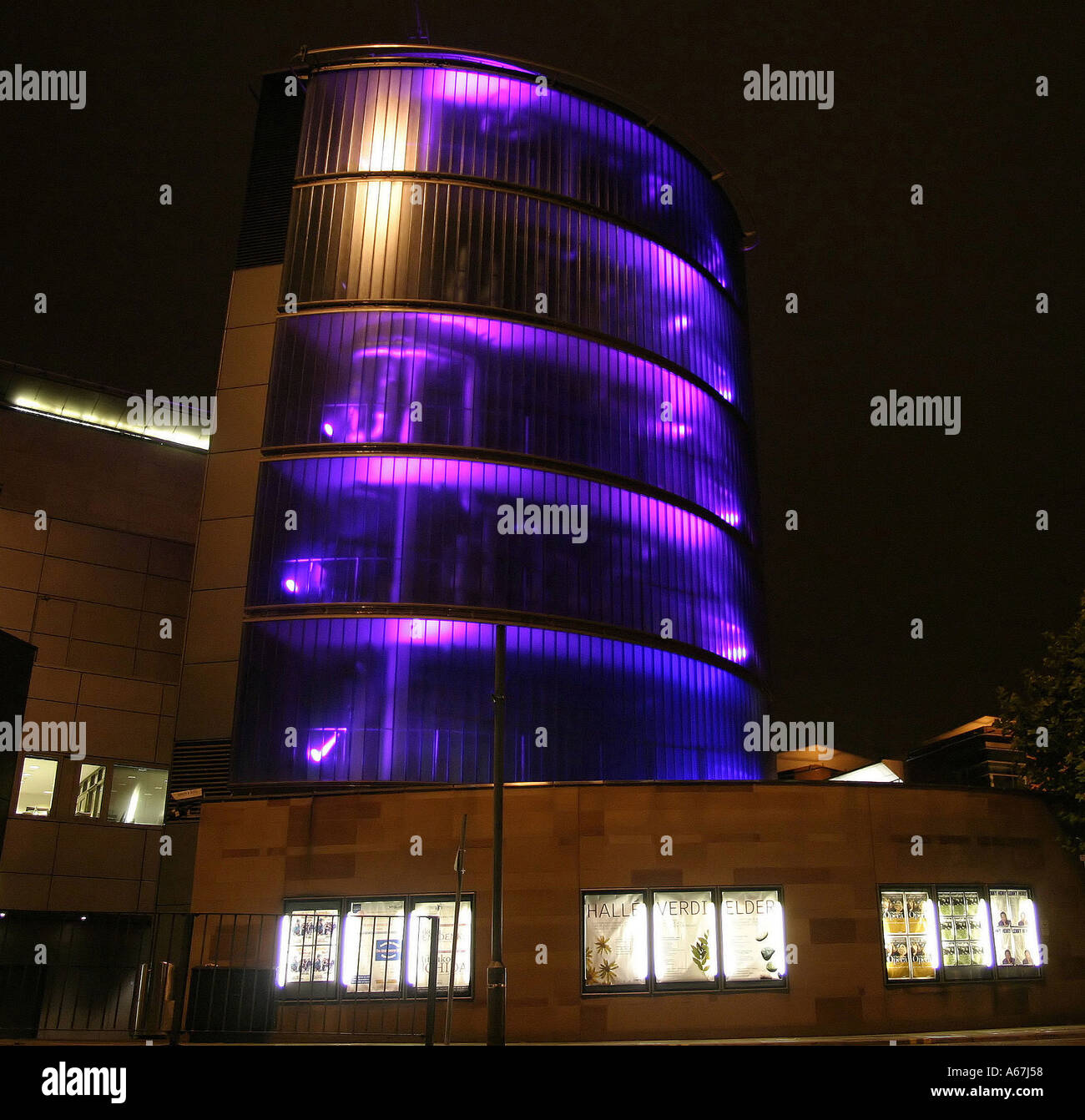 bridgewater concert hall manchester tower at night Stock Photo - Alamy