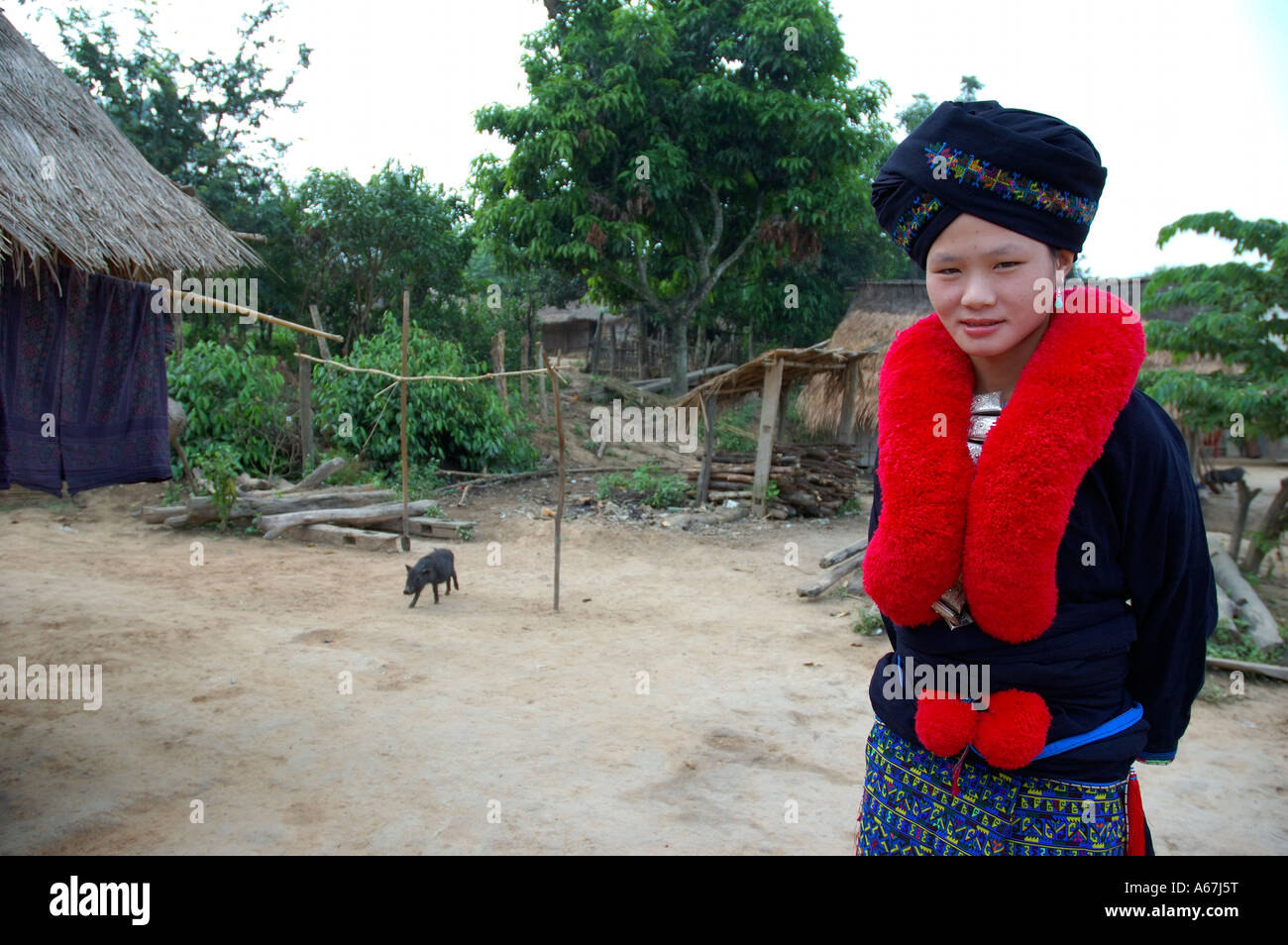 Portrait of young Yao (Mien) Indigenous woman in her traditional tribal ...