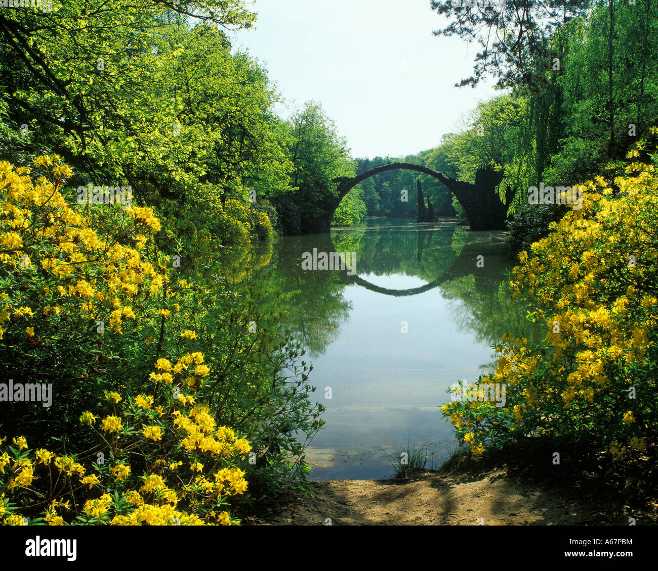 Landscape park Kromlau Gablenz Saxony Germany Rakokbruecke Rakok bridge ...