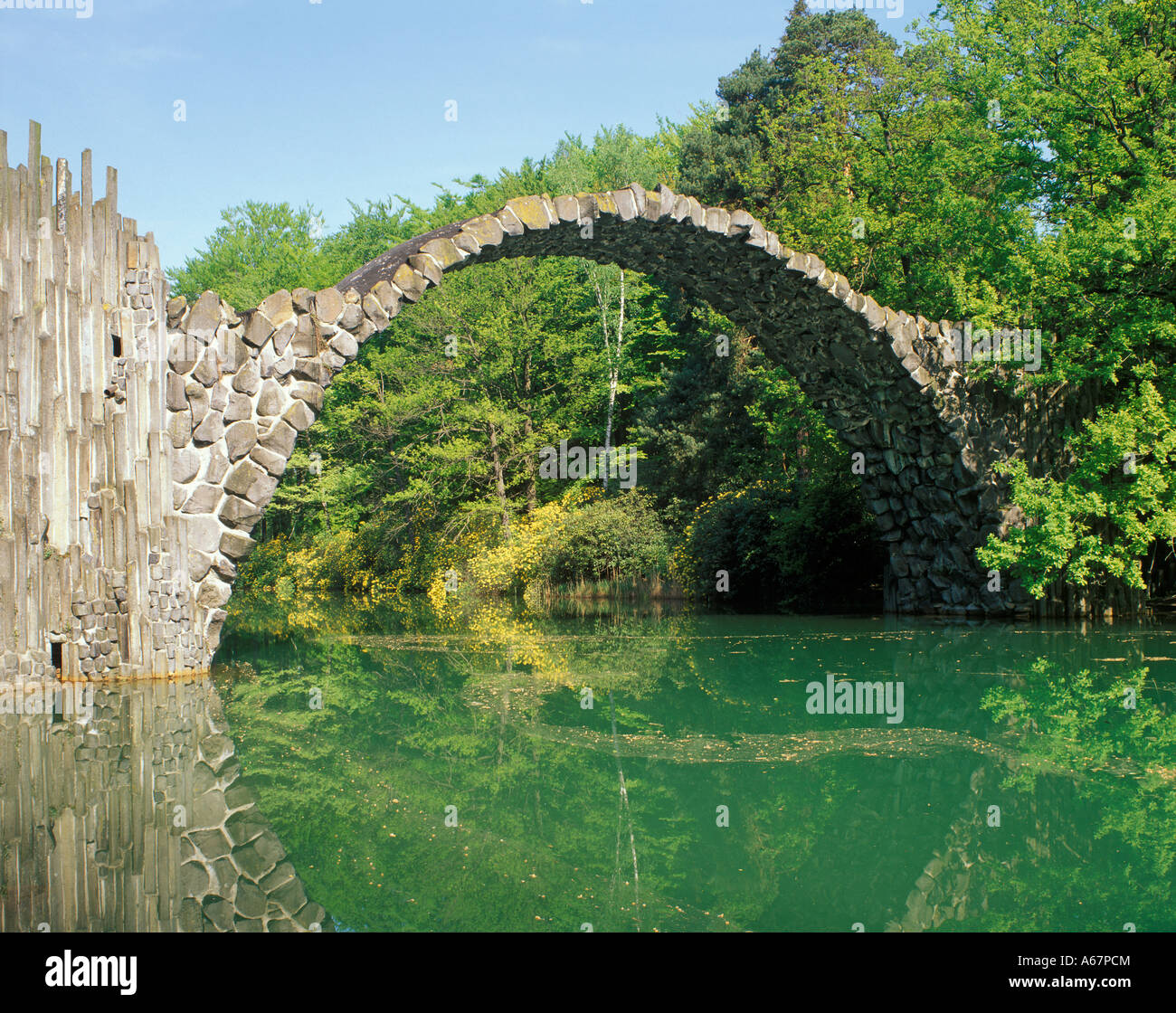 Landscape park Kromlau Gablenz Saxony Germany Rakokbruecke Rakok bridge ...