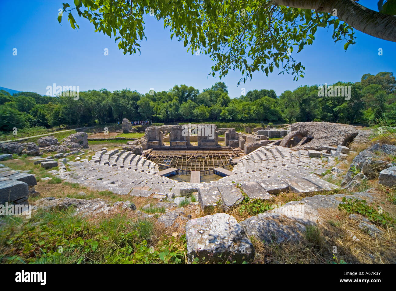 Wide shot amphitheatre ancient city of Butrint also known as Butrint ...