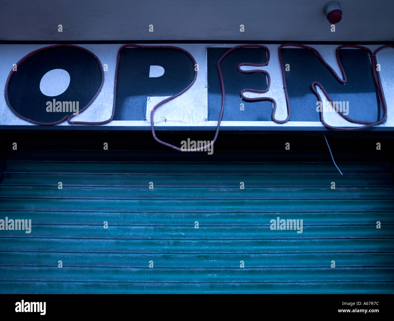 broken open sign in neon lights Stock Photo - Alamy