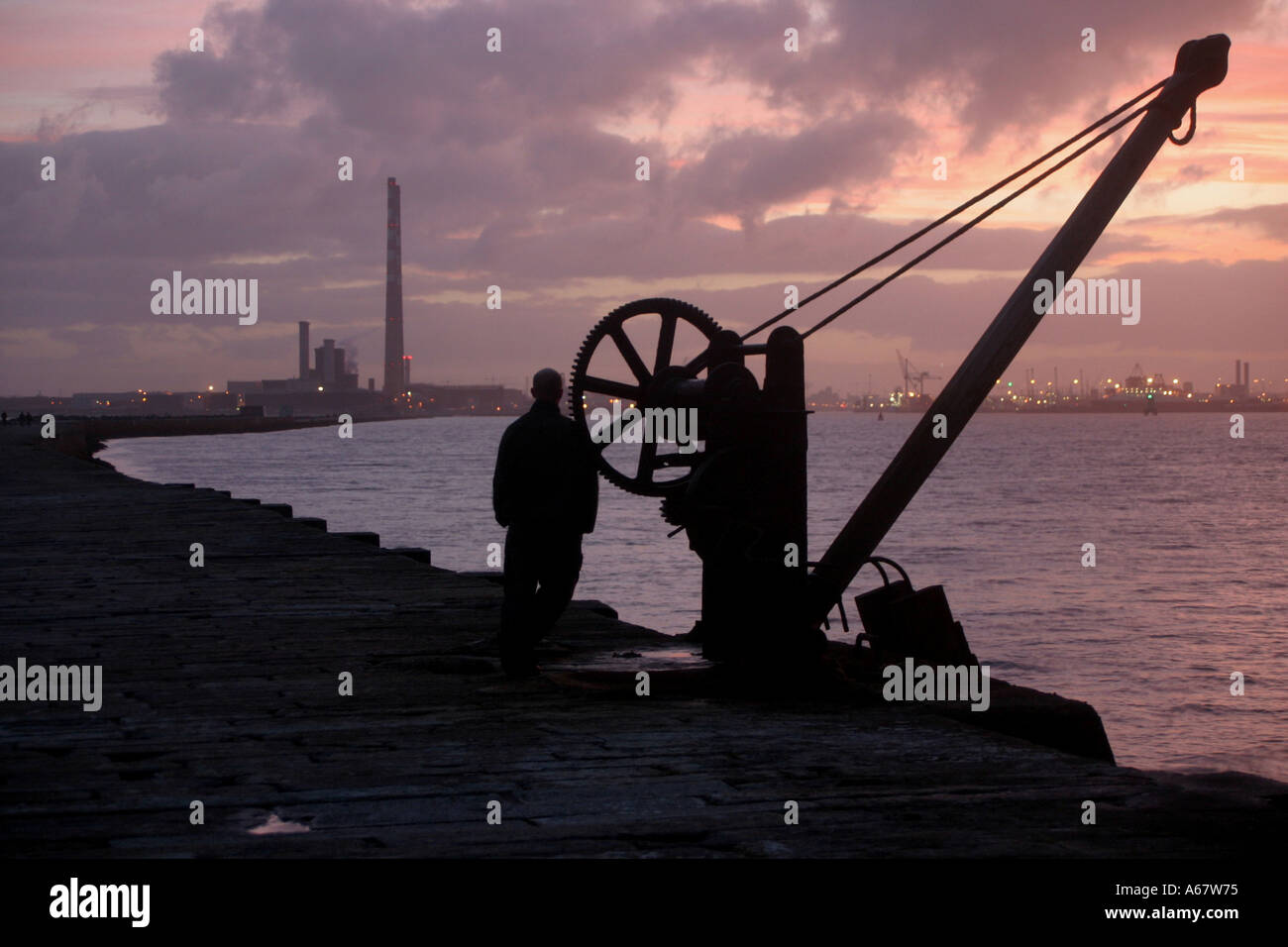 sunset east wall pier dublin Stock Photo - Alamy