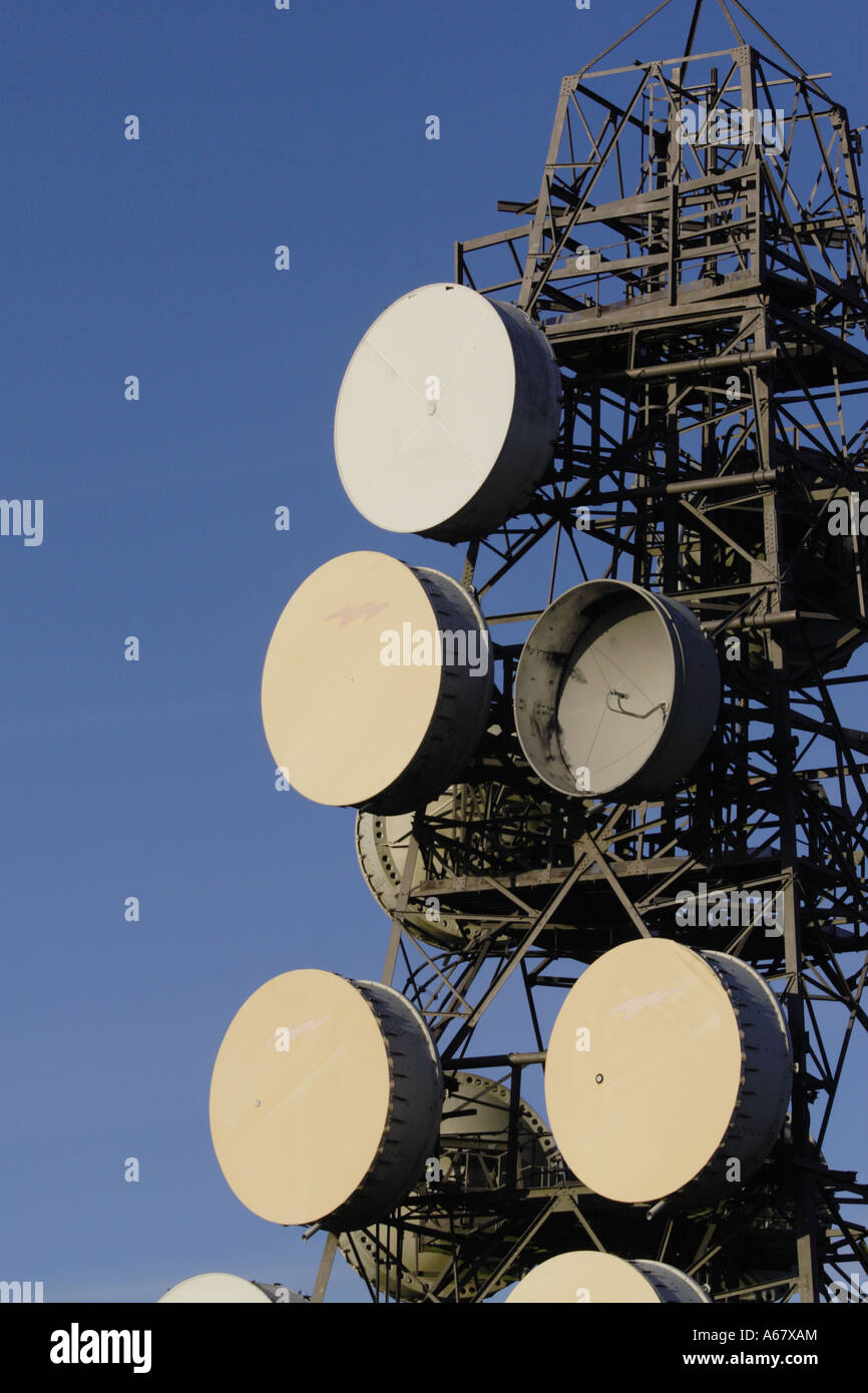 Telecommunication tower with microwave dish transmitters Stock Photo - Alamy