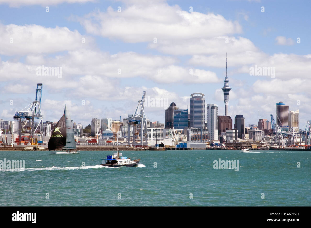 Stock photograph of the skyline of Auckland city in New Zealand 2007 ...