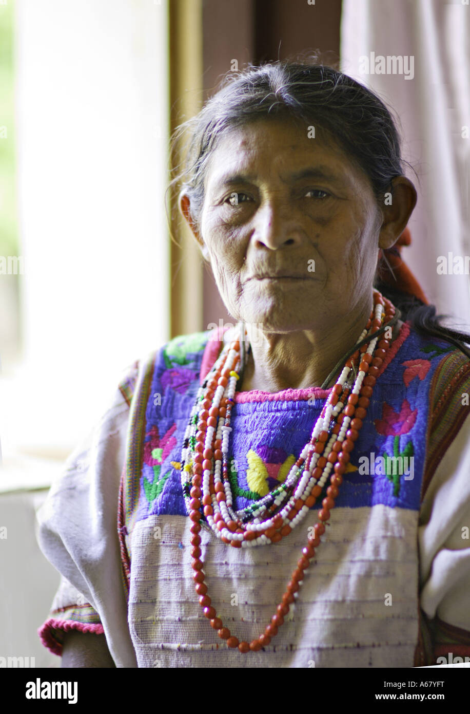 GUATEMALA ACAL Elderly indigenous Mam Mayan woman in traditional dress ...