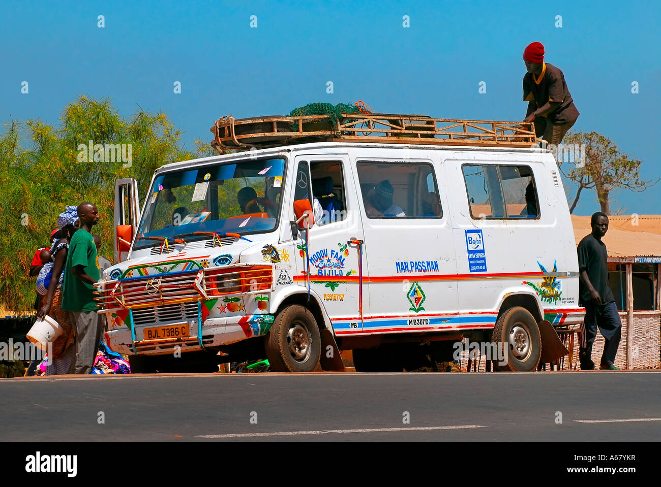Bush taxi, which is mounted and loaded, Tanji, The Gambia, Africa Stock ...