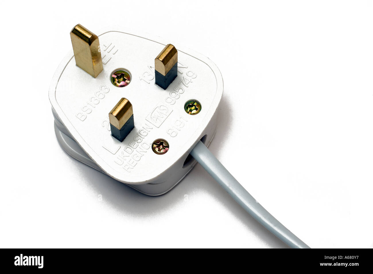 Three Pin Plug On White Background Stock Photo - Alamy