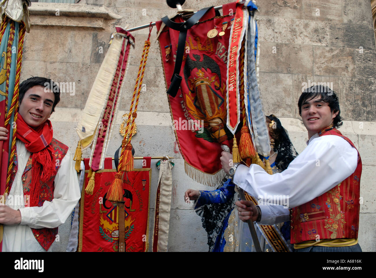 Falleros in traditional dressing during Las Falles festival in Valencia ...