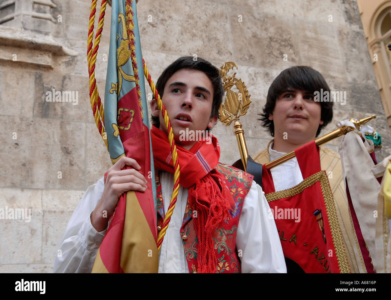 Falleros in traditional dressing during Las Falles festival in Valencia ...