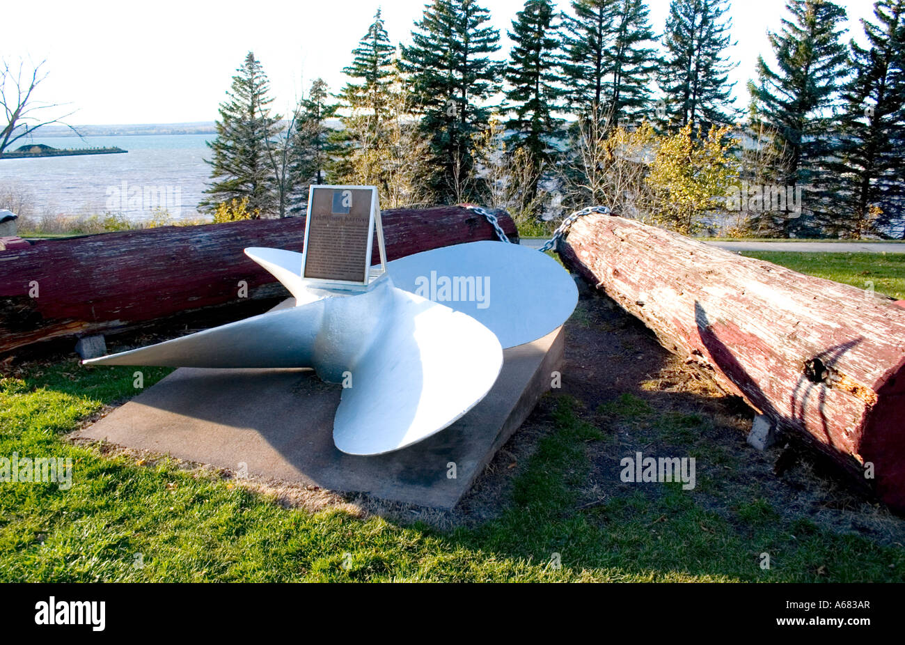 Propeller from a rafting tug and spruce logs used as log towing ...