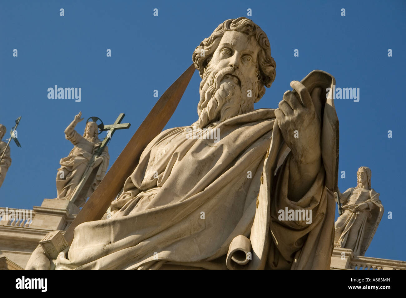 Statue of St. Paul with a sword by Adamo Tadolini at St. Peter's Square ...