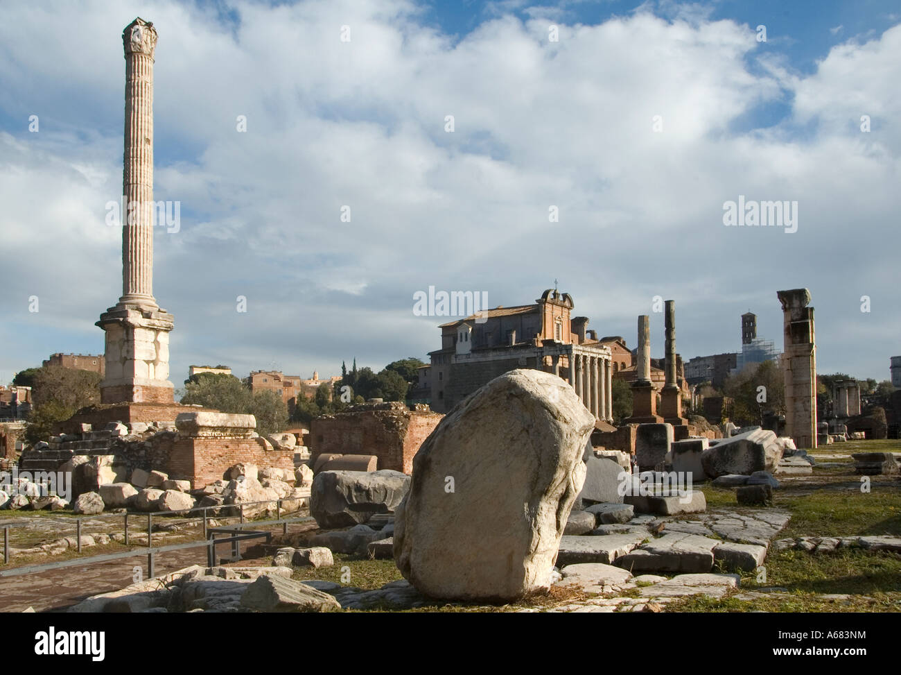 General view of ruins of several important ancient government buildings ...