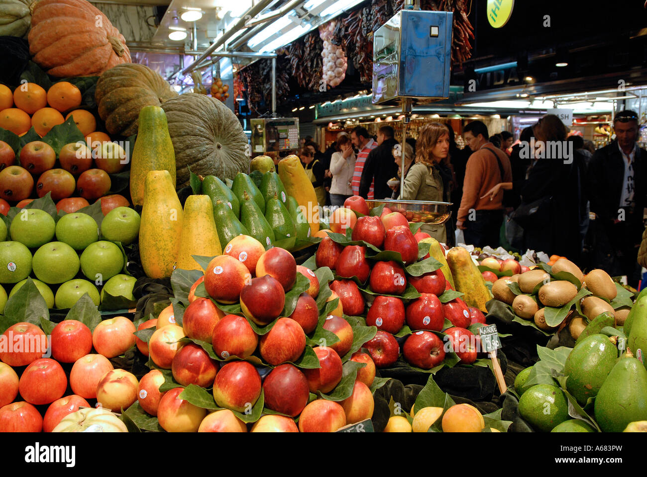 Fruits for sale in Mercat de Sant Josep de la Boqueria in the Ciutat ...
