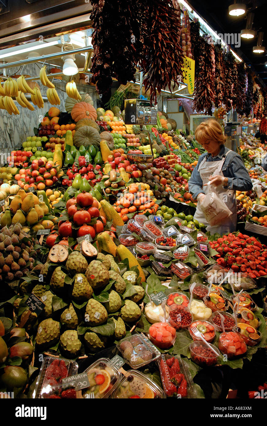 Fruits for sale in Mercat de Sant Josep de la Boqueria in the Ciutat ...