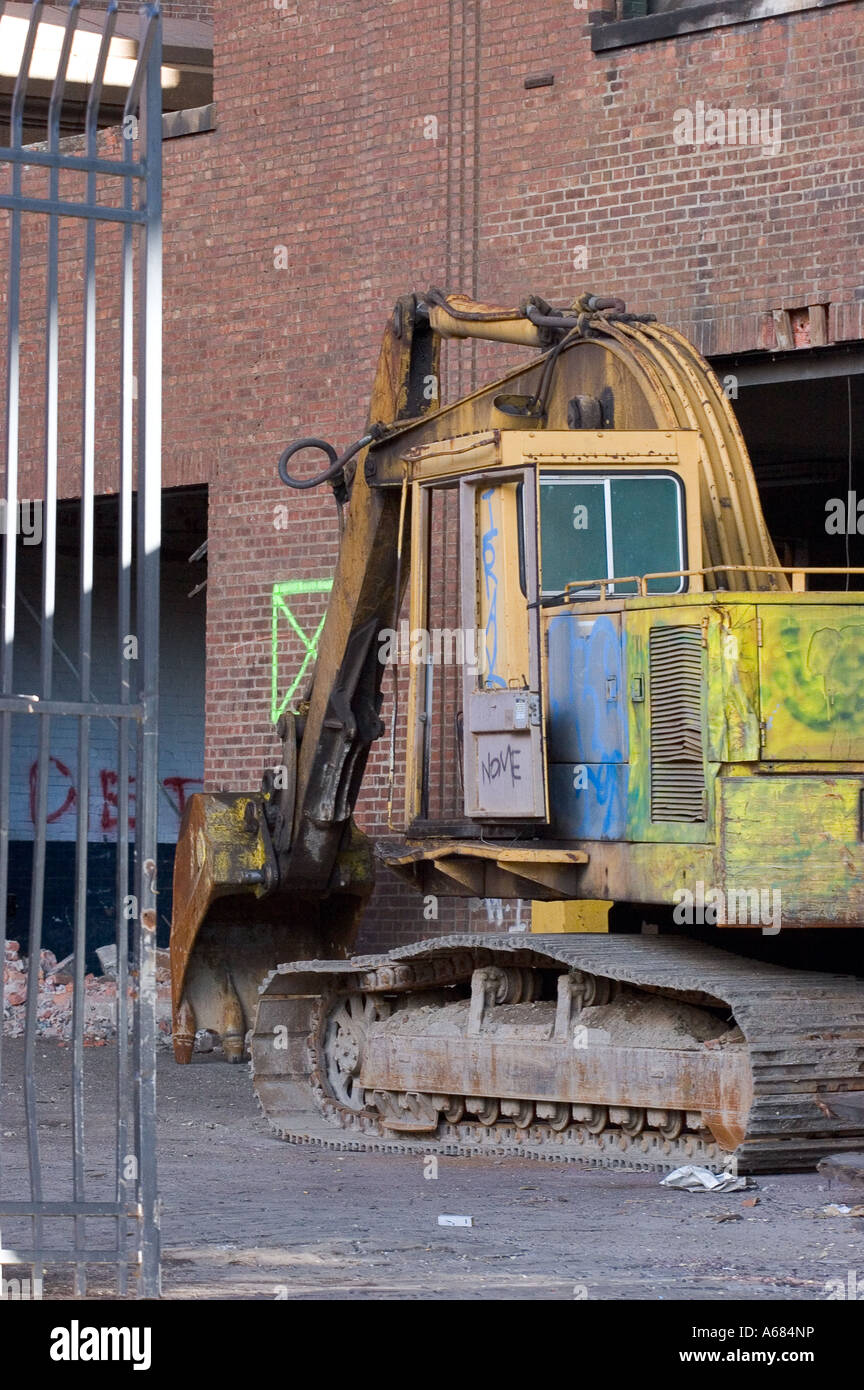 Excavator at constrution site with graffiti on it Manhattan NY Stock ...