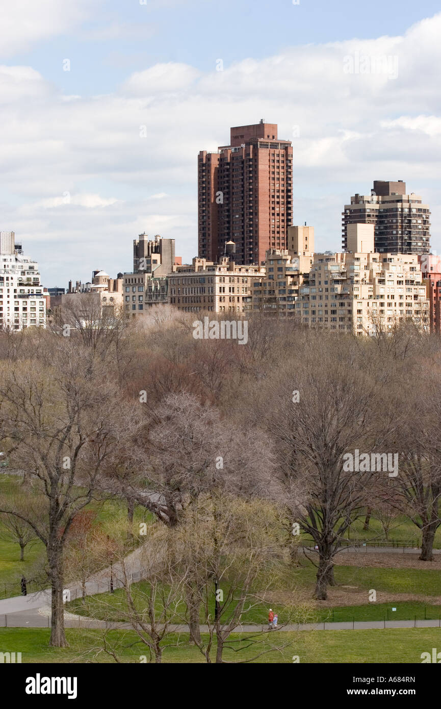 Central Park in early spring with Upper East Side skyline Manhattan NY ...