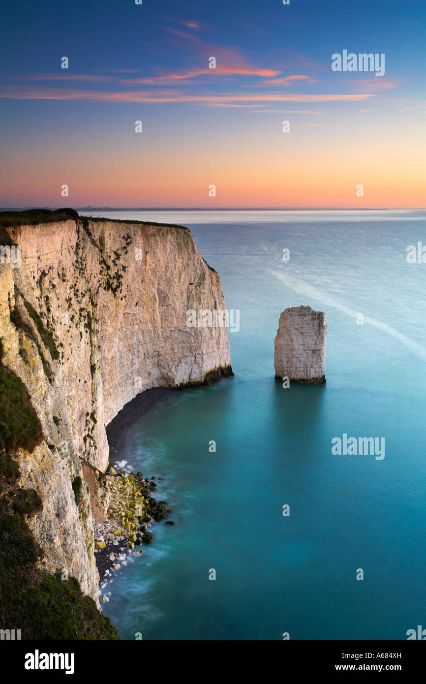 Chalk cliffs and sea stack along Ballard Down, near to Old Harry Rocks ...