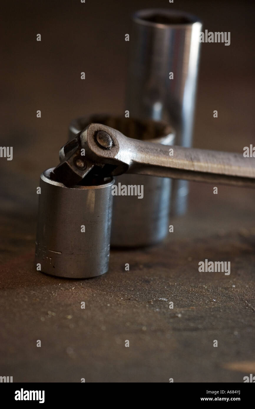 Close-up of ratchet and sockets Stock Photo - Alamy
