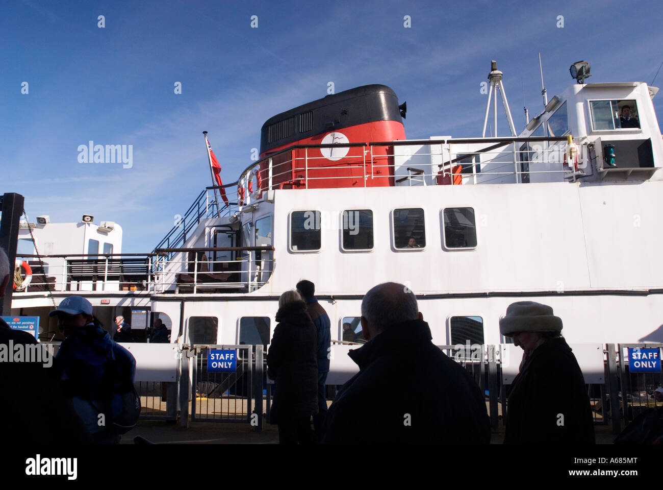 The river Mersey ferry the Royal Daffodil takes passengers on board ...