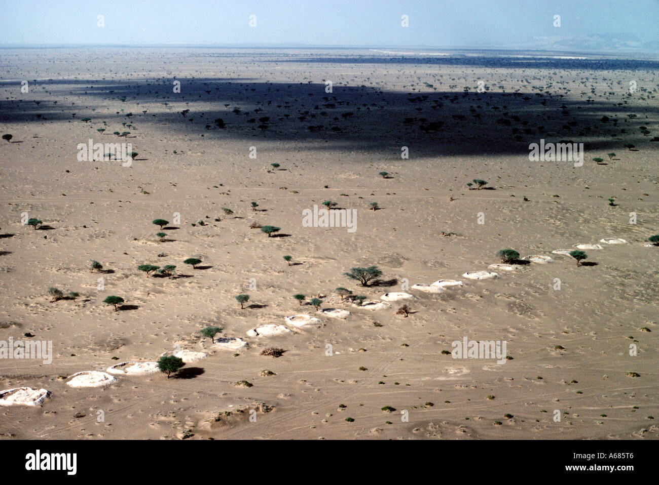 Ancient qanat underground irrigation system in Oman desert. Thousands ...