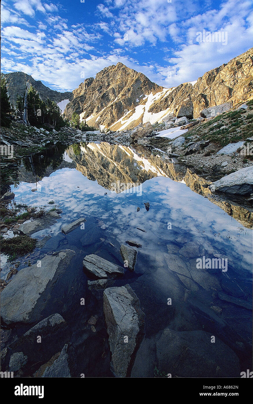 Sunrise at a mountain lake in Paintbrush Canyon in Grand Teton National ...