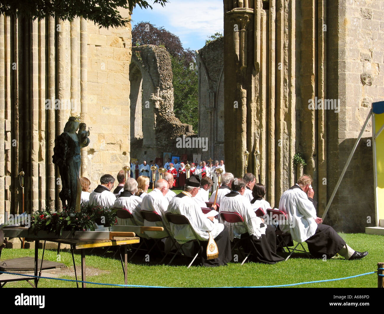 Annual open air service during catholic pilgrimage at Glastonbury Abbey ...