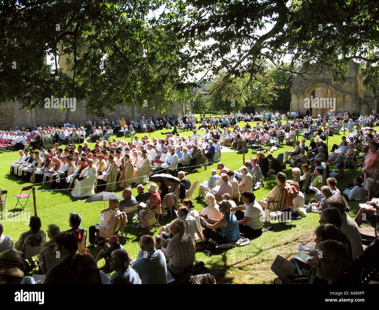 Annual open air service during catholic pilgrimage at Glastonbury Abbey ...