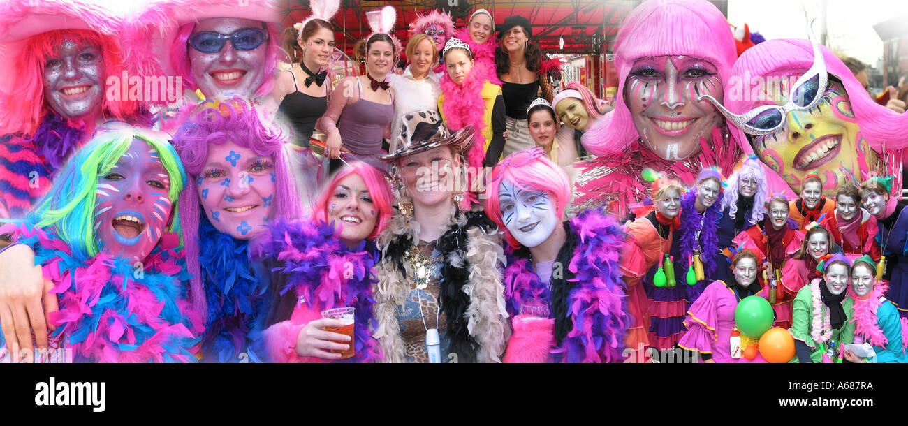 Digital montage of crowd of people in fancy dress at carnival ...