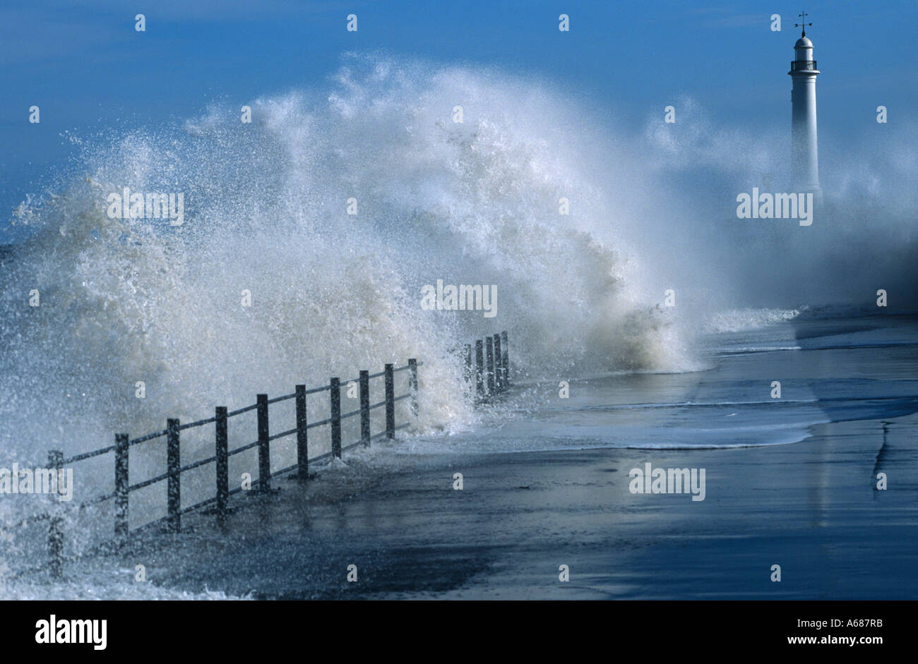 Huge waves smash into the sea wall onto the promenade at Seaburn ...