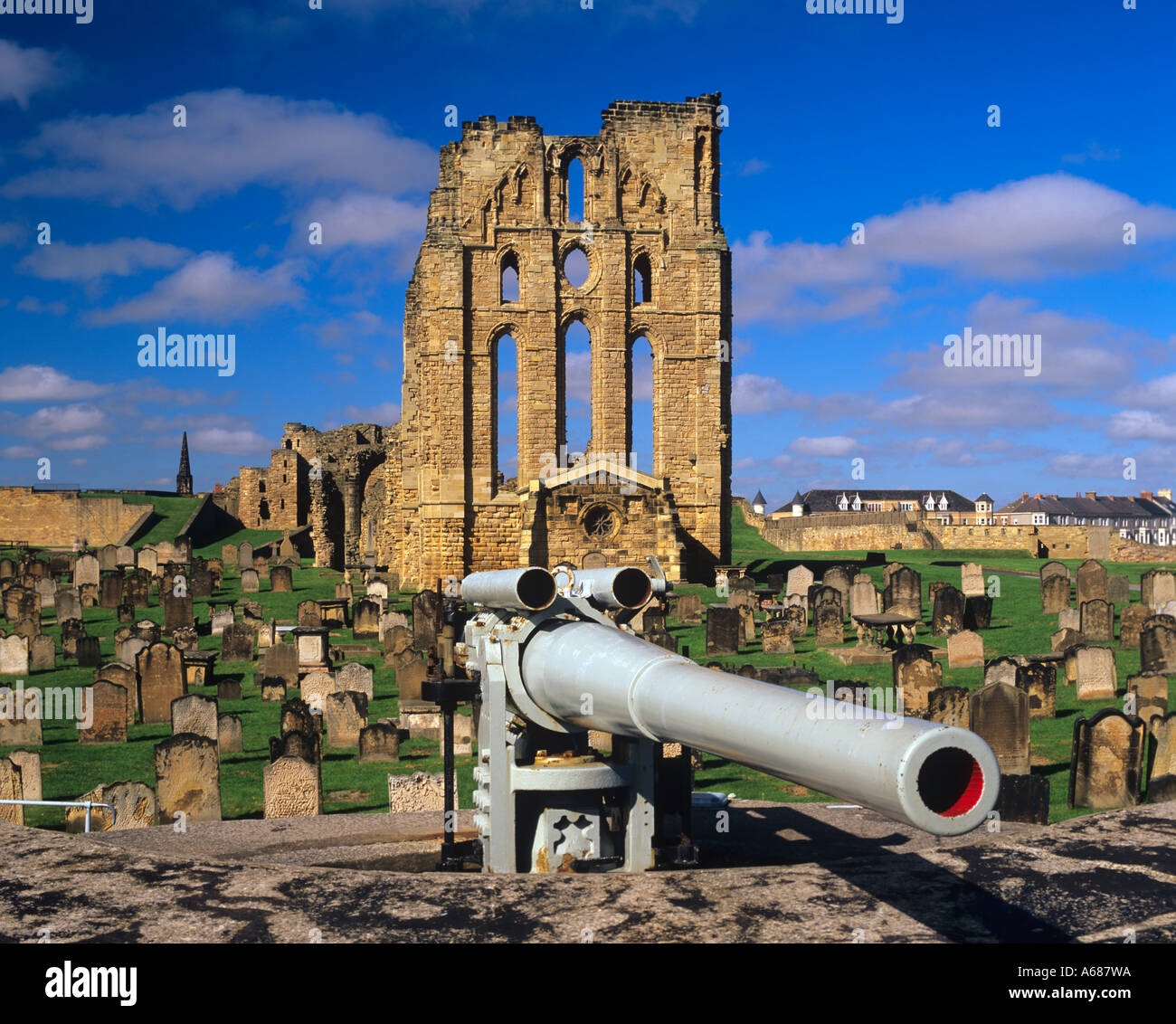 Tynemouth Priory and wartime gun emplacement Tyne & Wear Egland UK ...