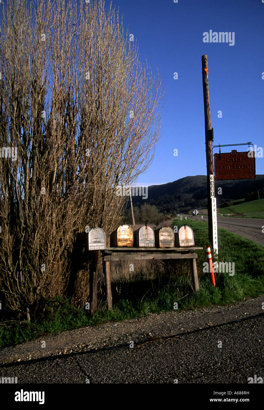 Roadside mail boxes on highway 1, outside Lompoc California Stock Photo ...