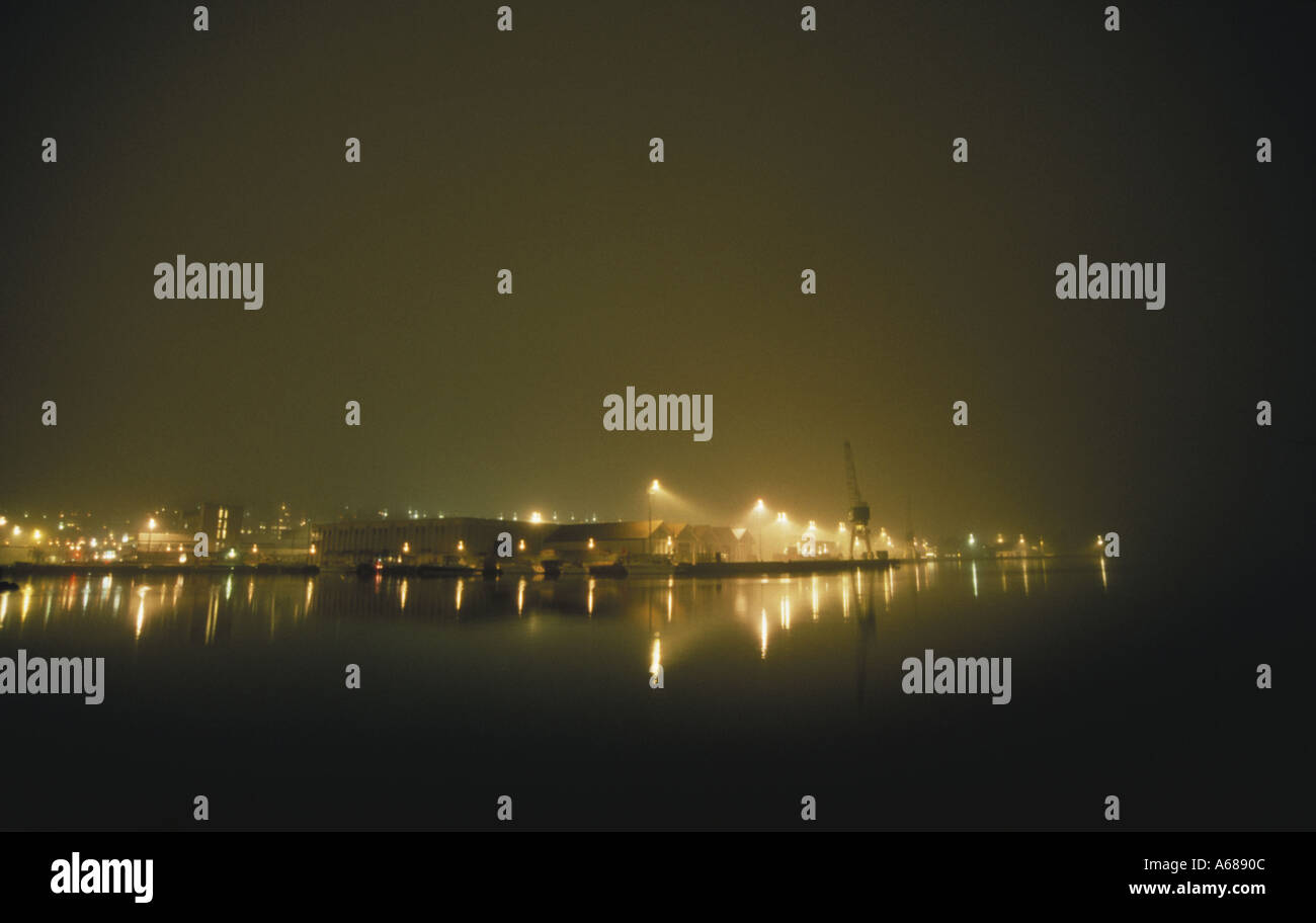 Sandnes port a foggy night Stock Photo - Alamy