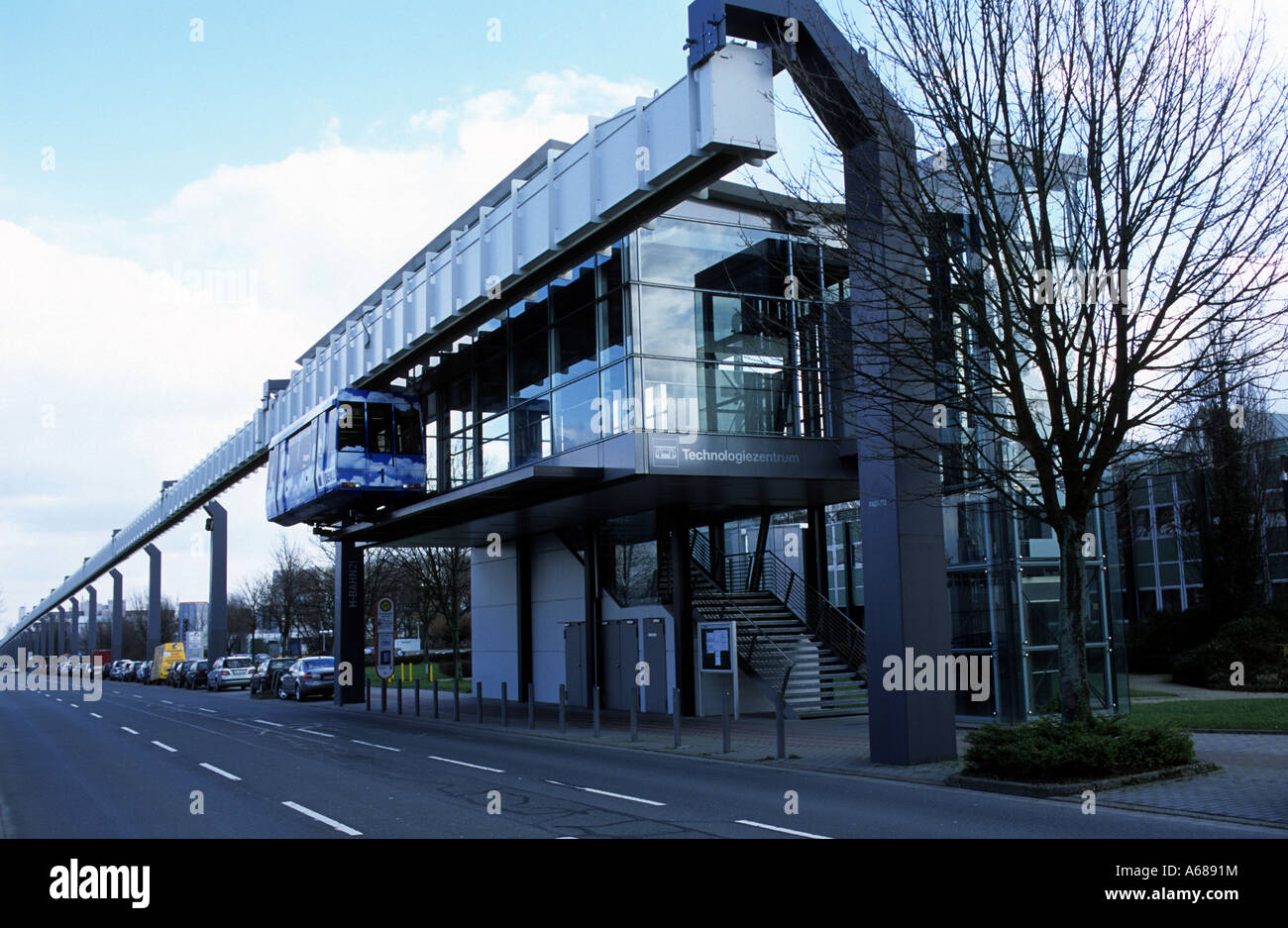 The H-Bahn or Hanging railway in Dortmund, North Rhine Westphalia ...