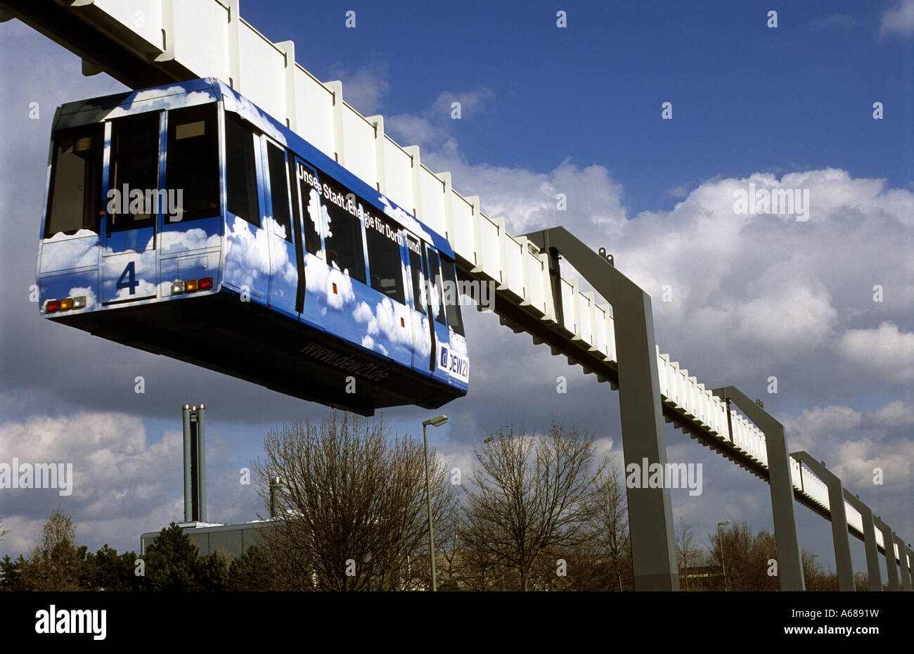 The H-Bahn or Hanging railway in Dortmund, North Rhine Westphalia ...