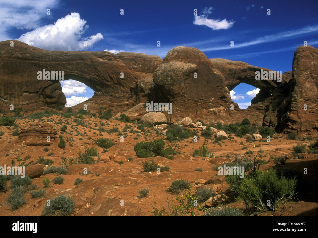 NORTH AND SOUTH WINDOWS THE SPECTACLES ARCHES NATIONAL PARK UTAH Stock ...