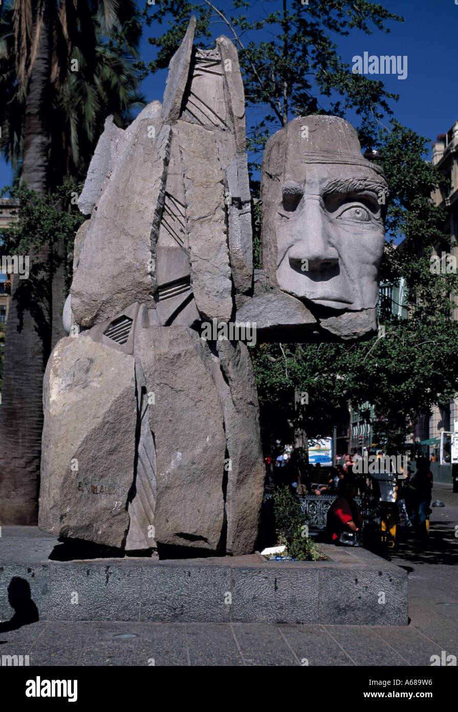 large stone carving standing in the city centre of santiago del chile ...