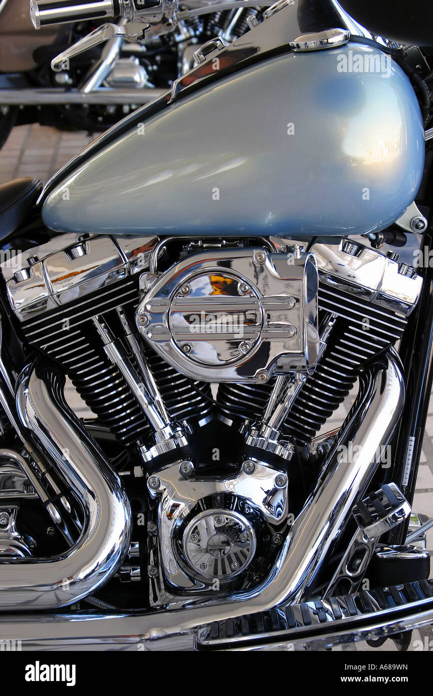 Beautiful chrome engine and tank of custom chopper motorbike or ...