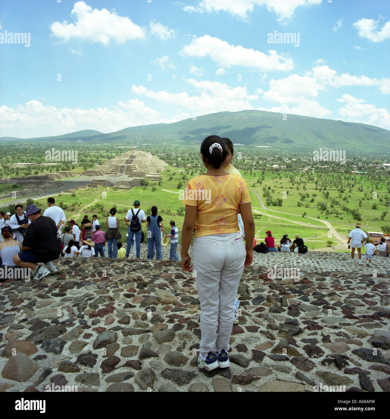 Crowds on top of the pyramid, outside Mexico City, Mexico Stock Photo ...