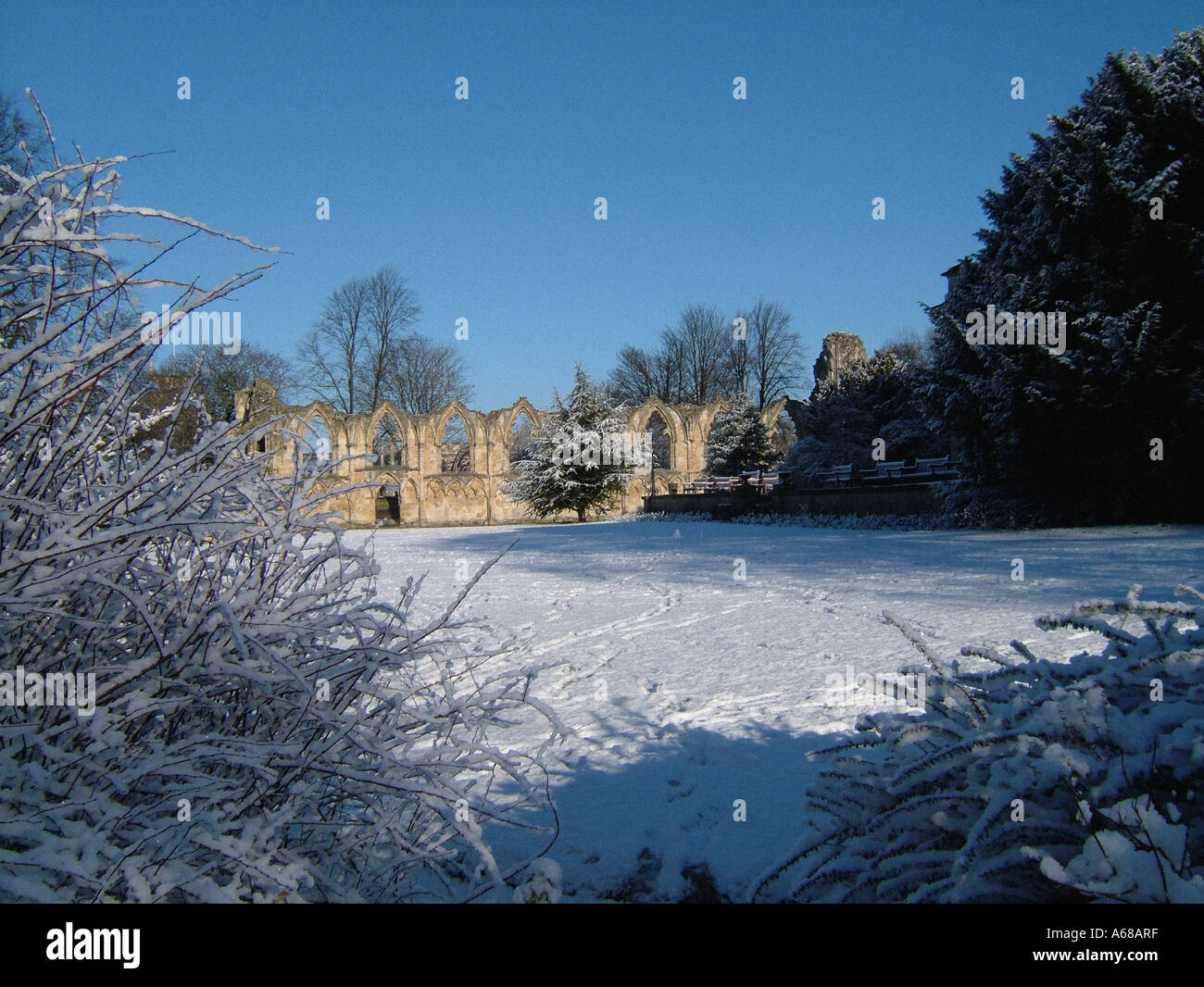 St Mary's Abbey ruins in the gardens of the Yorkshire Museum, after ...