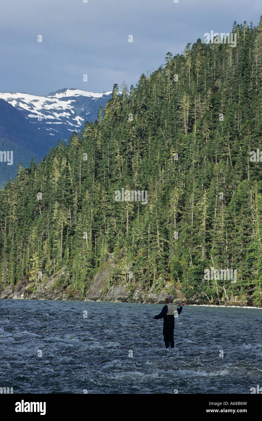 Flyfishing for steelhead Dean river British Columbia Stock Photo - Alamy