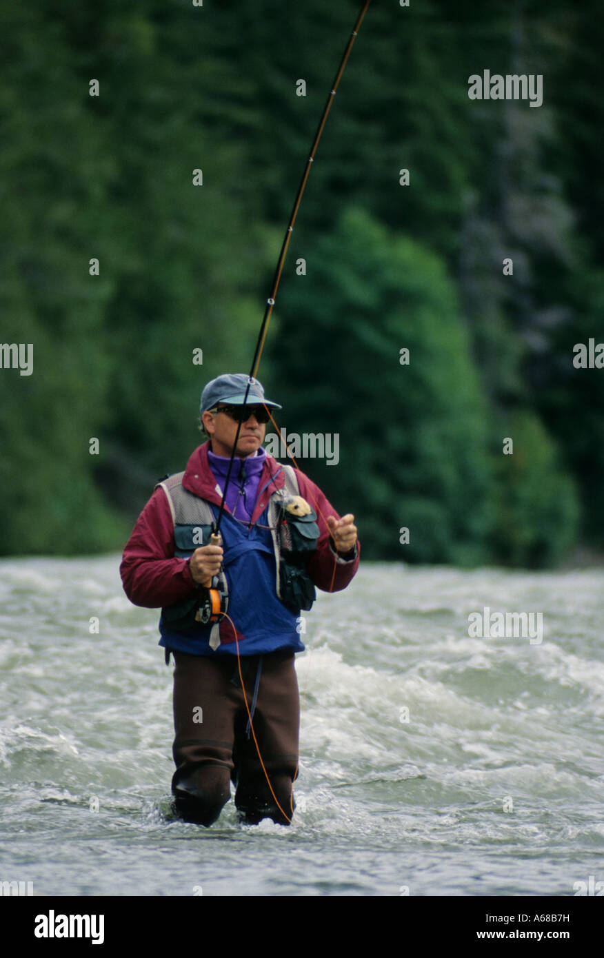 Angler flyfishing for steelhead Dean river British Columbia Stock Photo ...