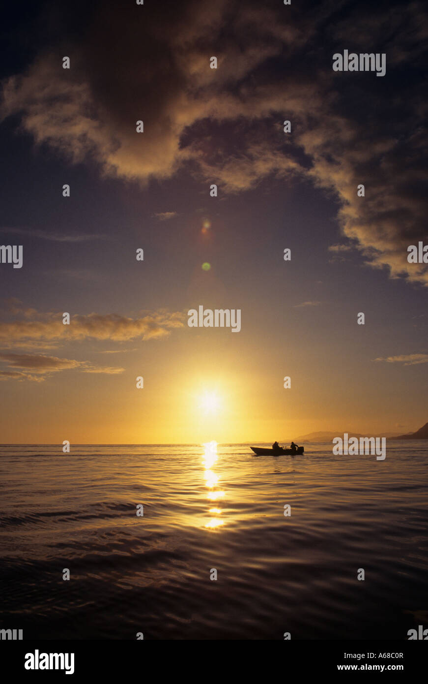 Boat salmon fishing at sunset Work Channel Chatham Sound north of ...