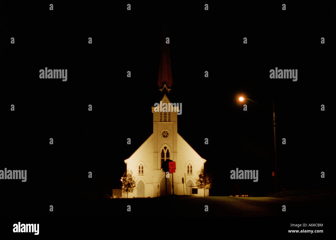 Wooden Church at night, Sharon, Connecticut, New England, USA Stock ...