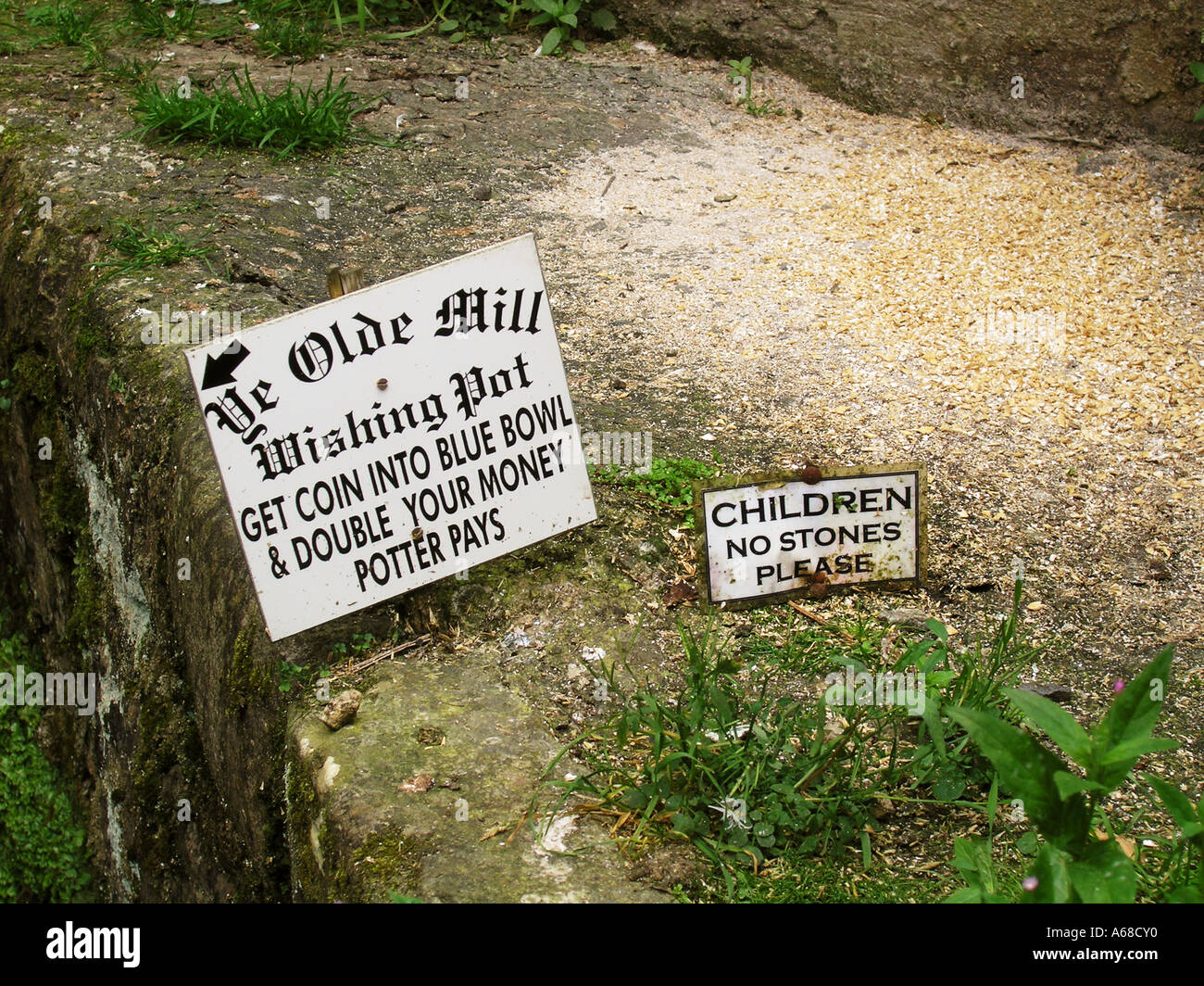 warning sign at pottery shop Ye Olde Mill Ilfracombe Devon England ...