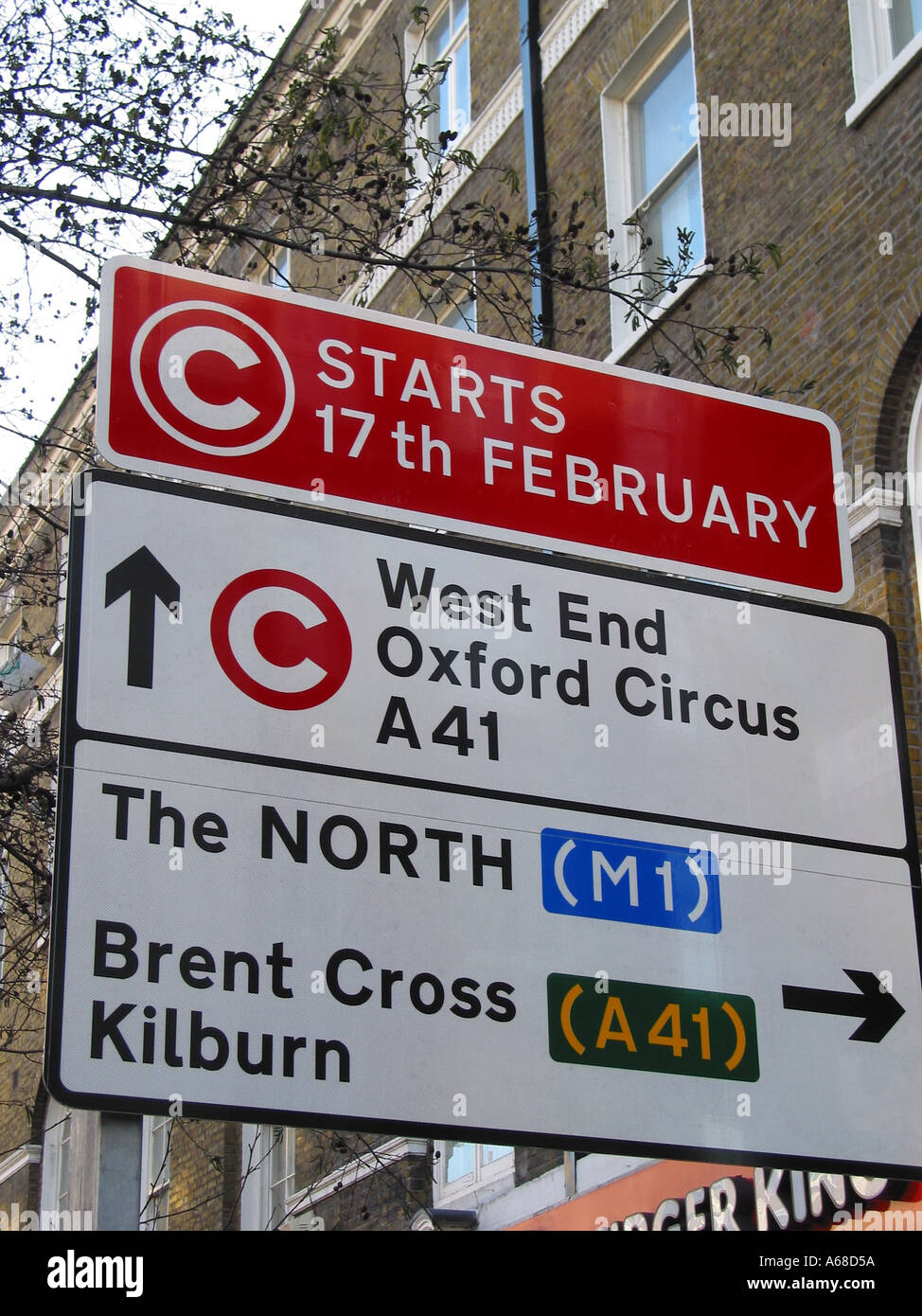 London Congestion Charge Road Sign London England Great Britain Stock ...