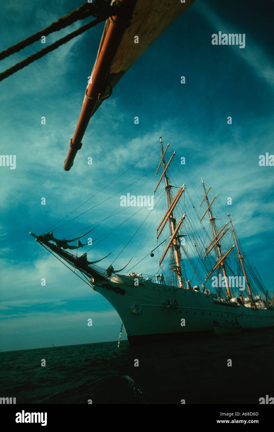 The USCG Eagle at anchor near the United States Coast Guard Academy in ...